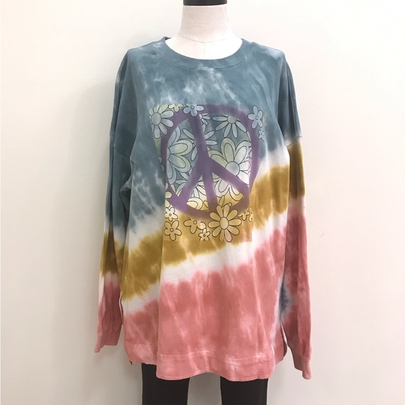 easel | Tops | Nwt Easel Tie Dye Peace Sign Tunic Top Ml | Poshmark